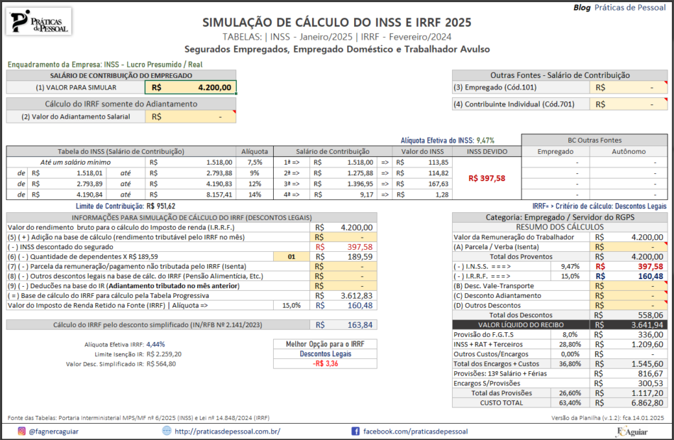 INSS e IRRF 2025: Planilha para simulação de cálculo - Práticas de Pessoal